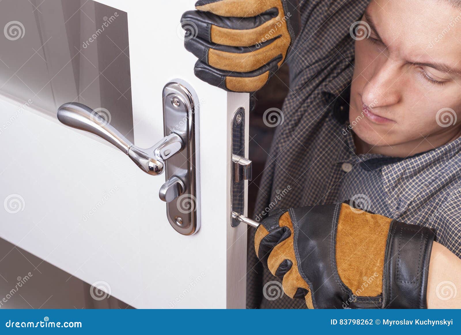 Repair door lock stock photo. Image of locksmith, contractor - 83798262