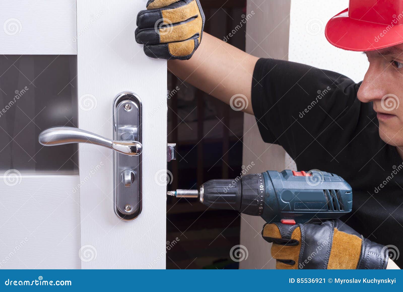 Repair door lock stock image. Image of repairman, manual - 85536921