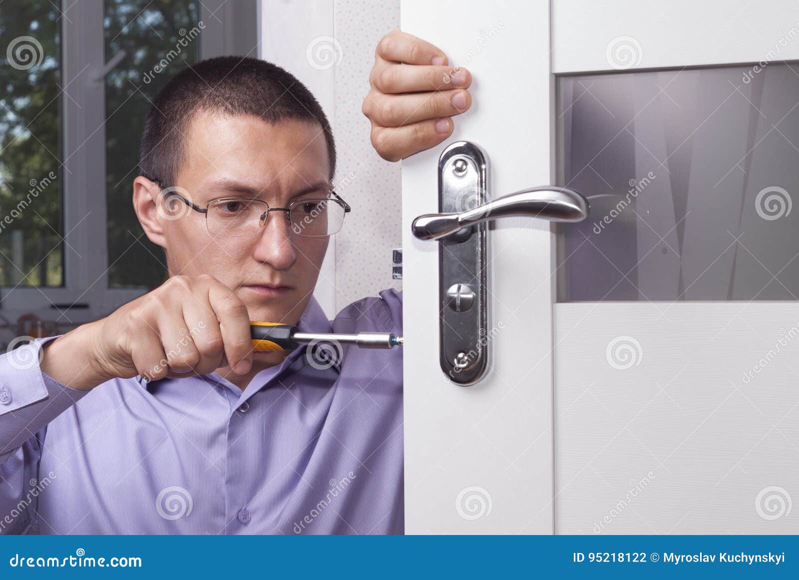Repair door lock stock photo. Image of install, door - 95218122