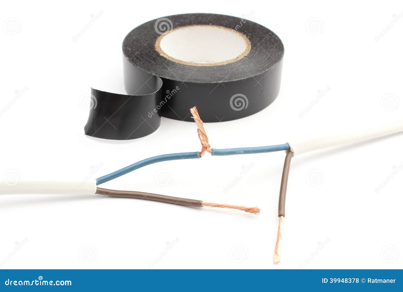 Repair Of Electrical Cable Using Insulating Tape. On White Stock Photo ...