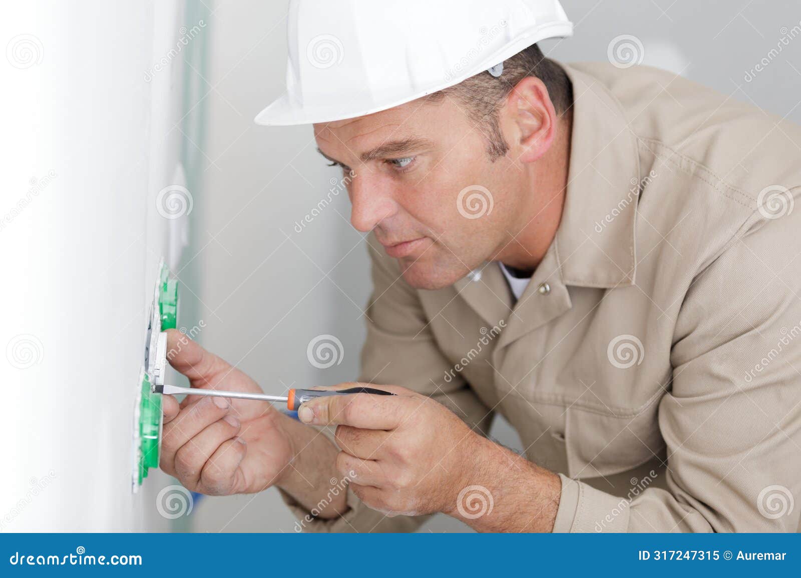 Repair Electricity Socket Man with Bare Hands Stock Image - Image of ...