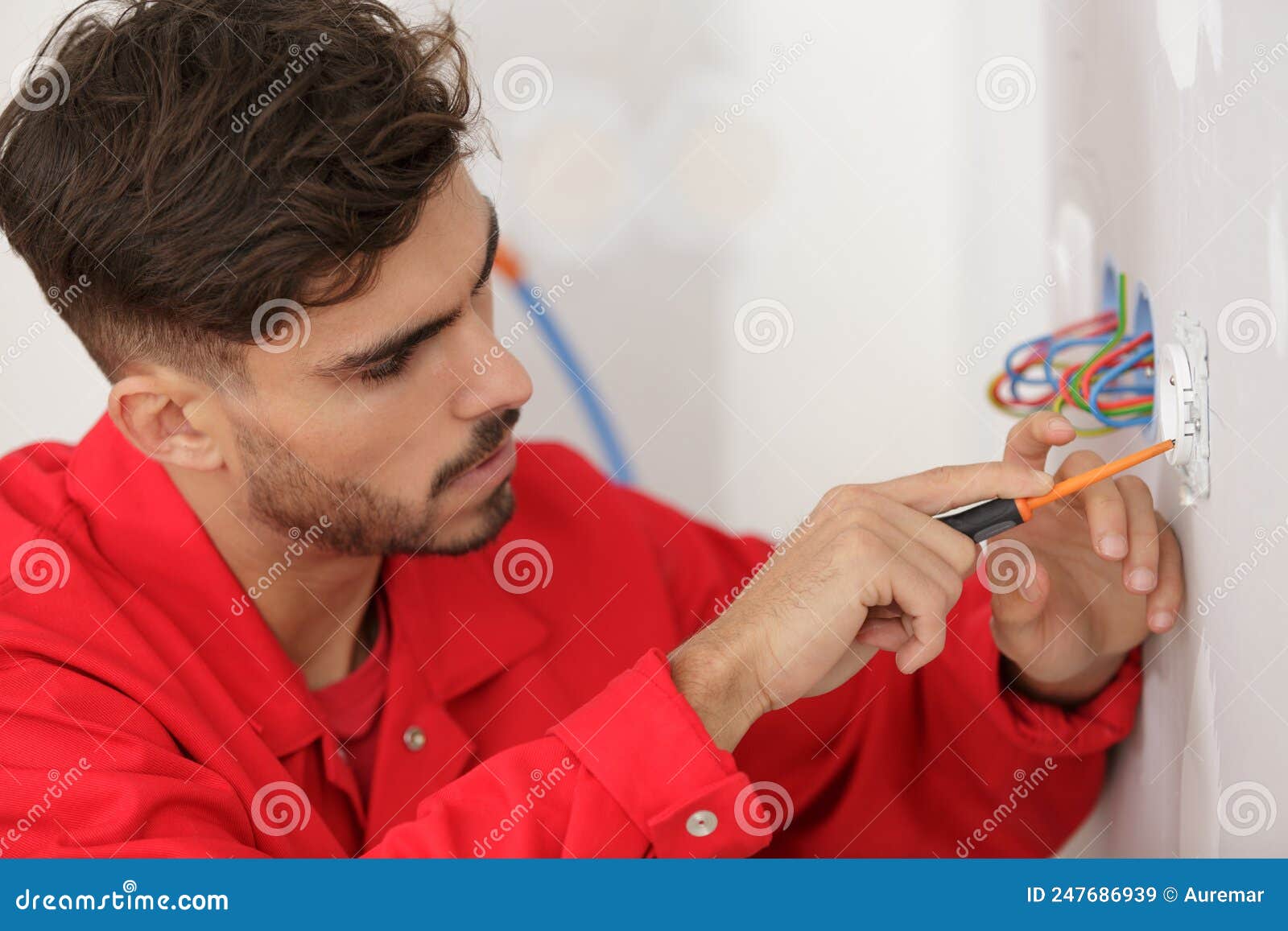 Repair Electricity Socket Man with Bare Hands Stock Image - Image of ...