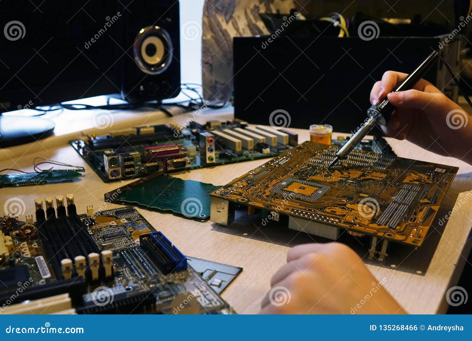 Repair of Electronic Devices and Printed Circuit Boards. Stock Photo ...