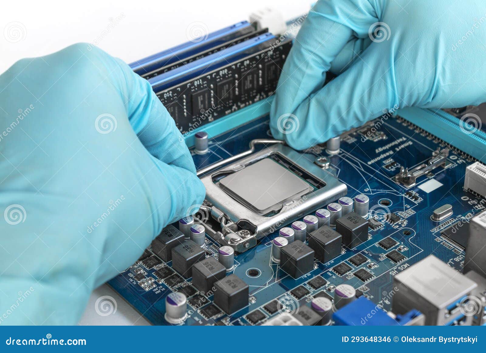 A Repair Engineer Installs a Processor Chip into a Circuit Board Socket ...