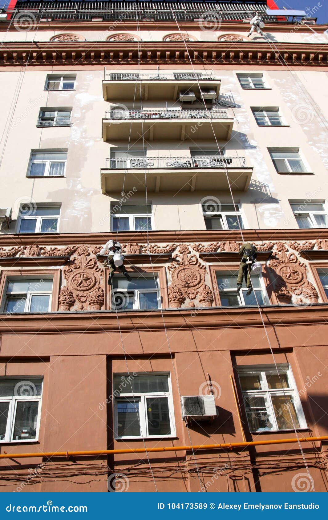 Repair of the Facade of the Building, Climbers Stock Image - Image of ...