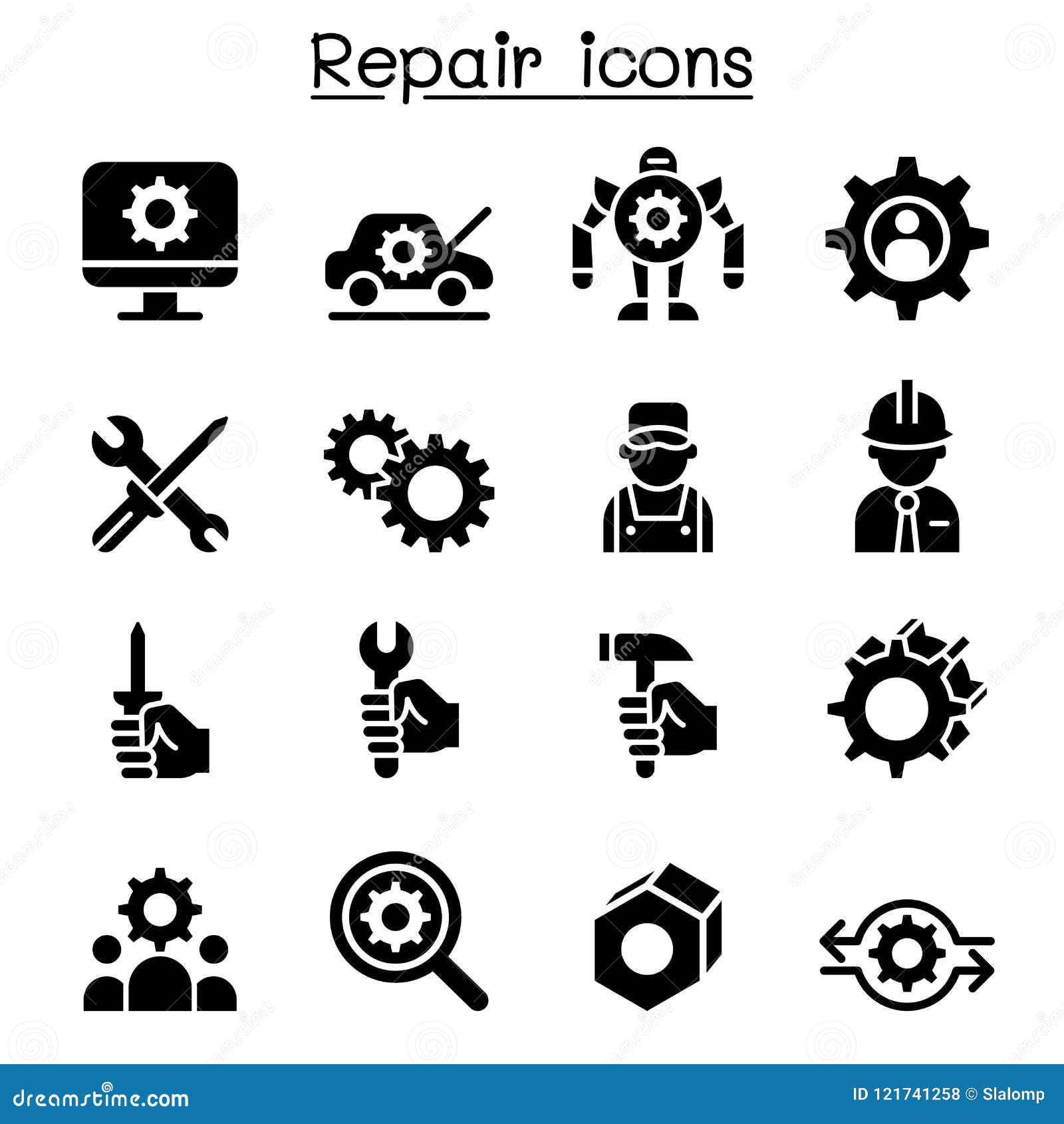 Repair, Fixing & Maintenance Icon Set In Thin Line Style Cartoon Vector ...
