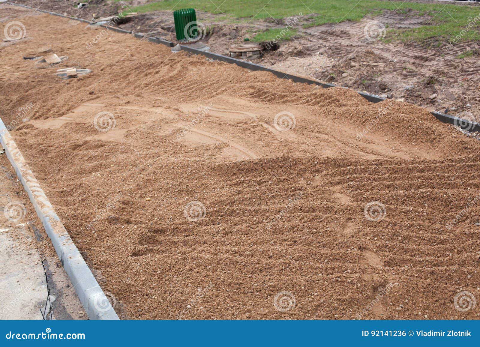Repair of the footpath. stock photo. Image of reconstruction - 92141236