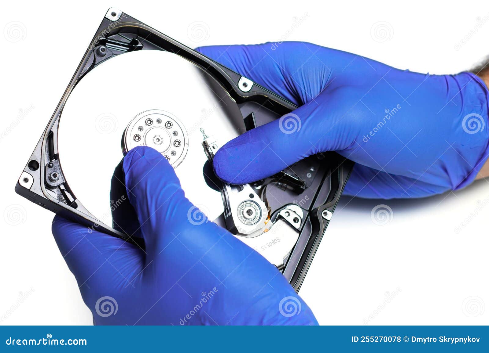 Repair Hard Disk. Hands of Master in Gloves Repair the Computer Hard ...