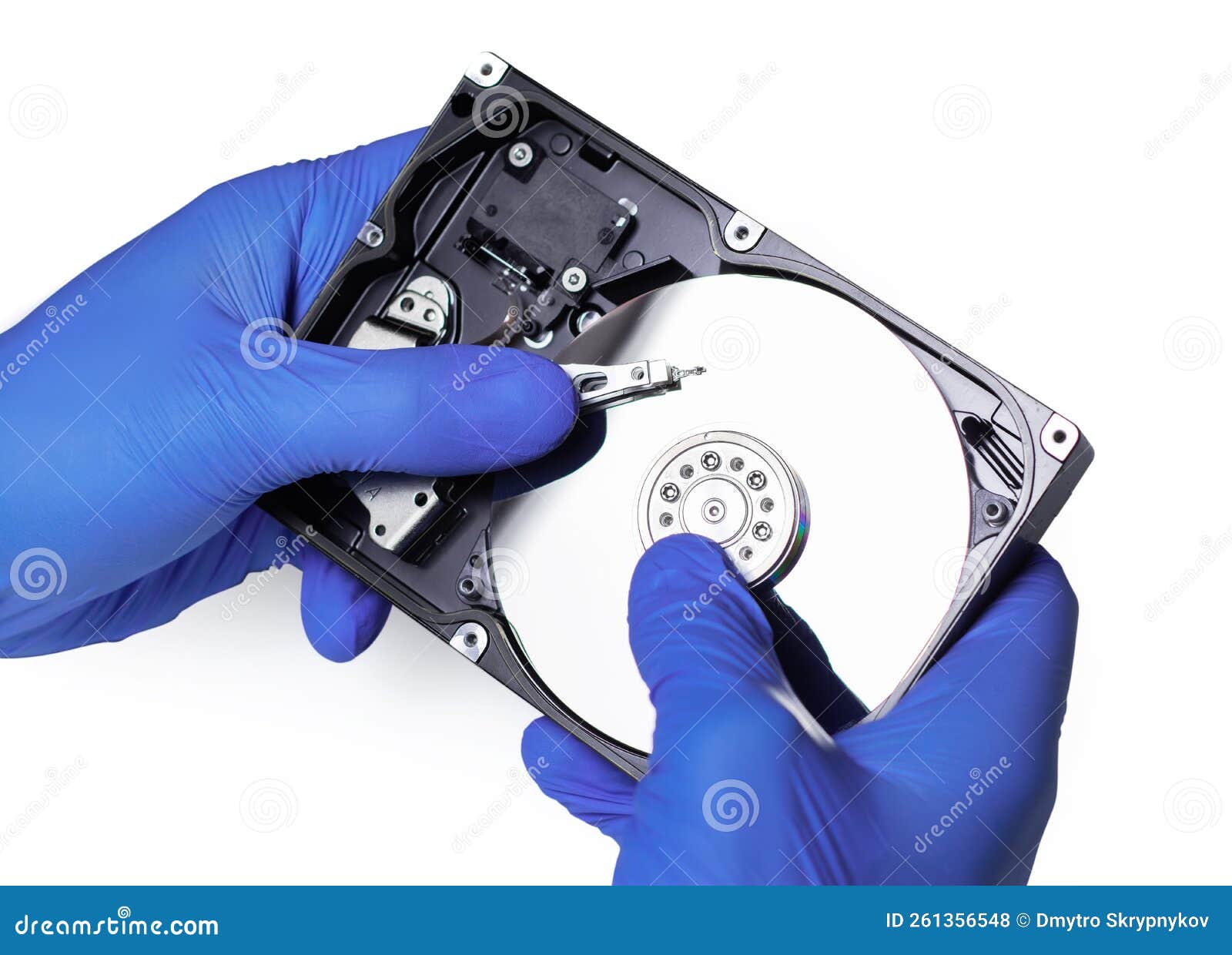 Repair Hard Disk. Hands of Master in Gloves Repair the Computer Hard Drive Stock Photo - Image ...