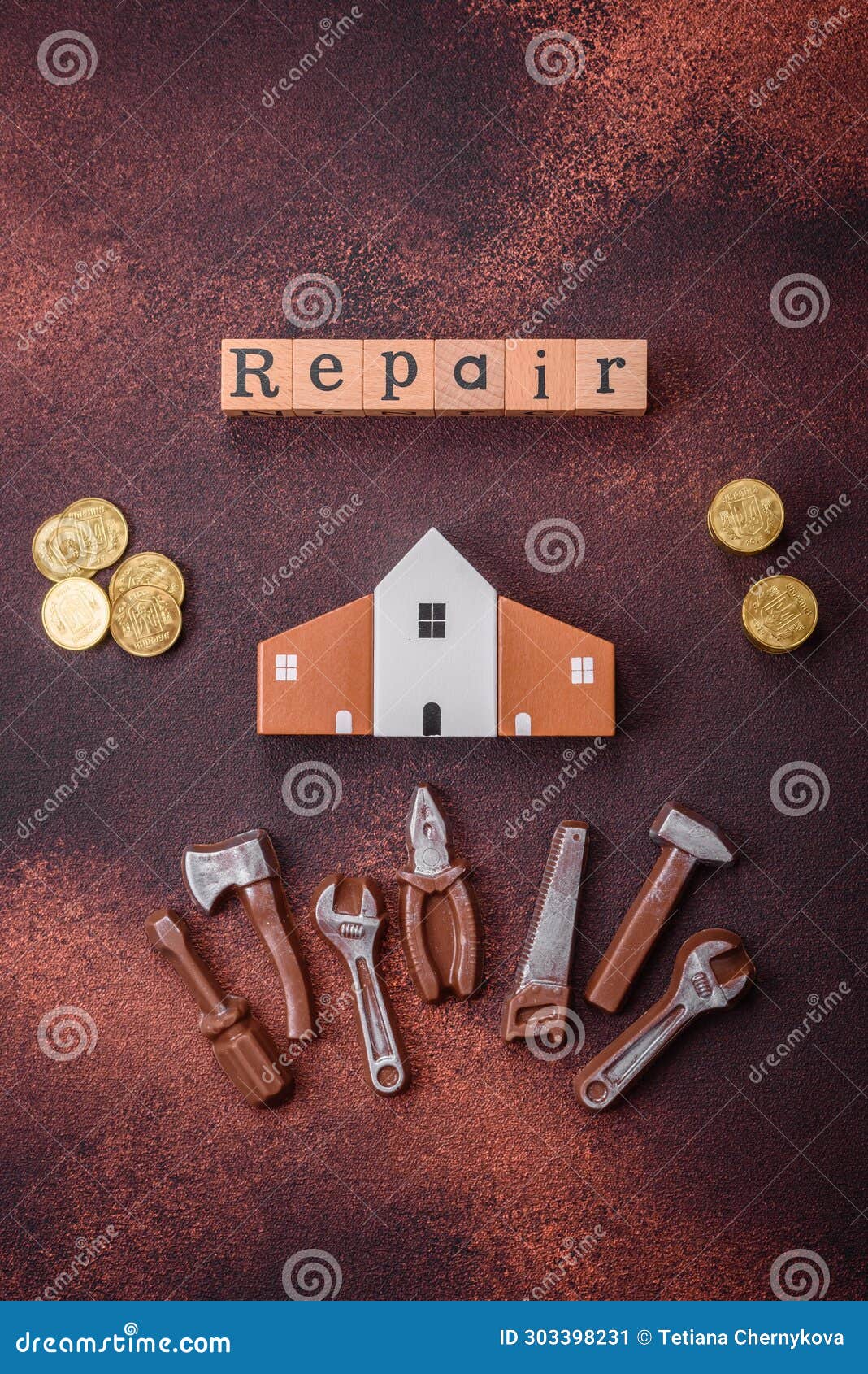 Repair or Home Improvement Tools and a House Model on a Plain ...