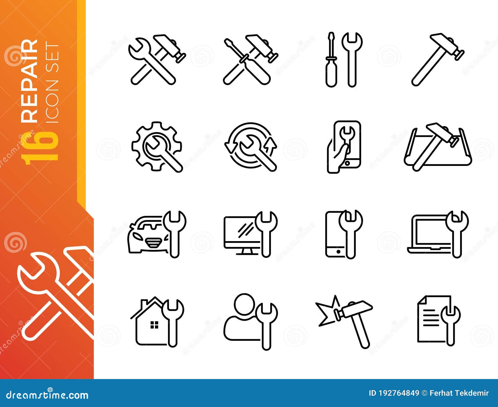 Minimal Repair Line Icon Set Stock Illustration - Illustration of ...