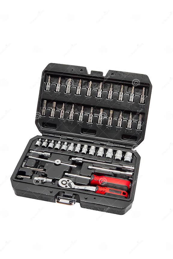 Repair Kit in a Plastic Case on a White Background Stock Image - Image ...