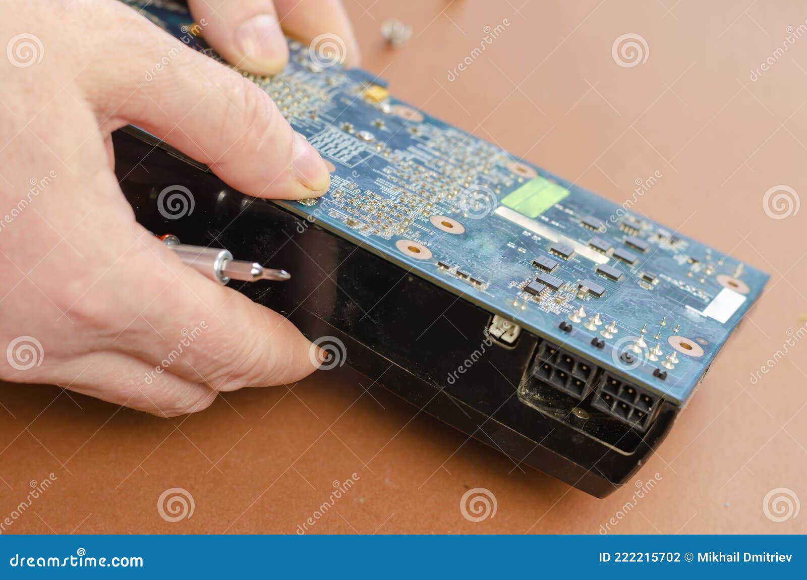 Repair, Maintenance of Computers Concept. Graphics Card on a Bro Stock ...