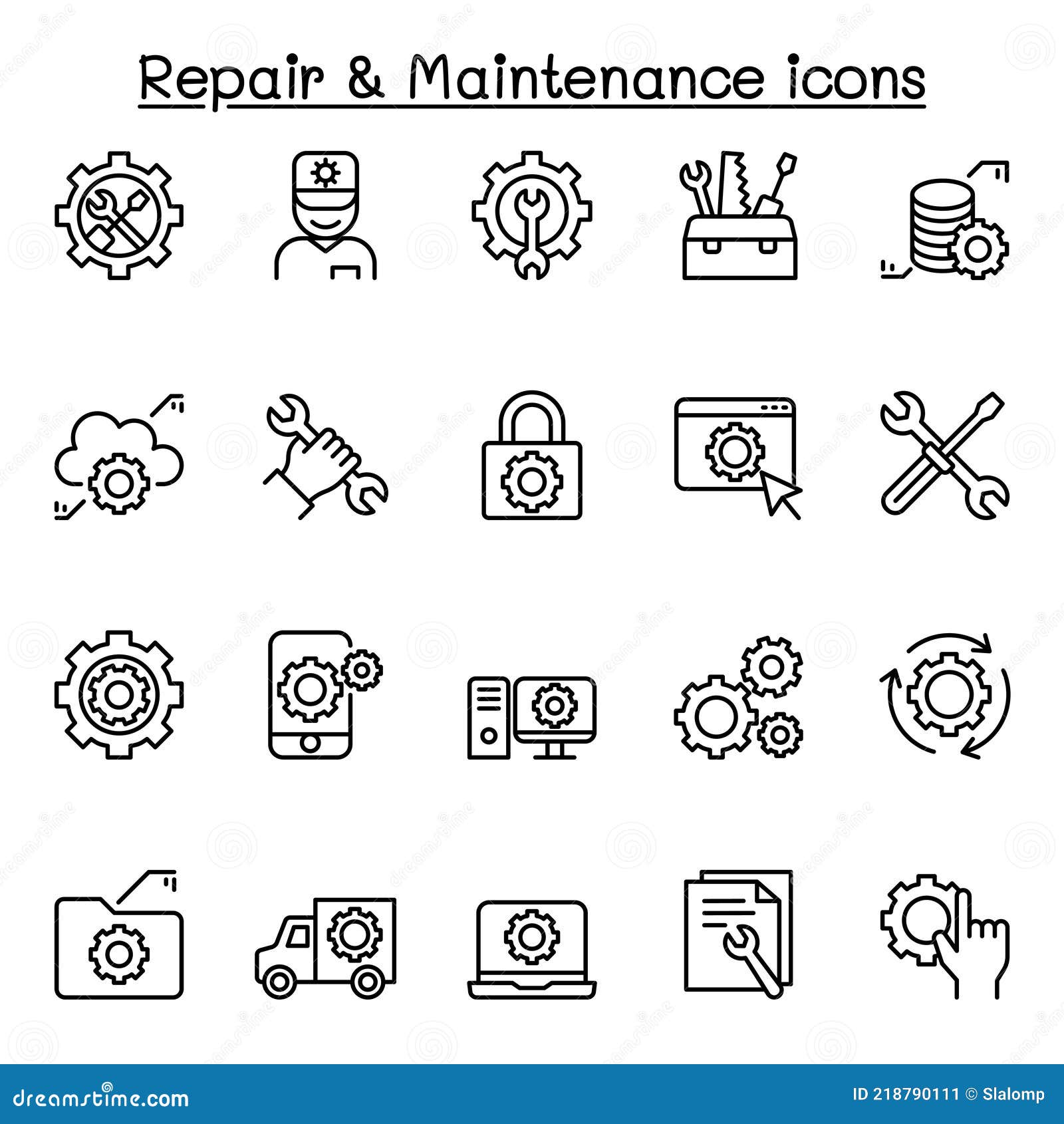 Repair & Maintenance Icon Set in Thin Line Style Stock Vector ...