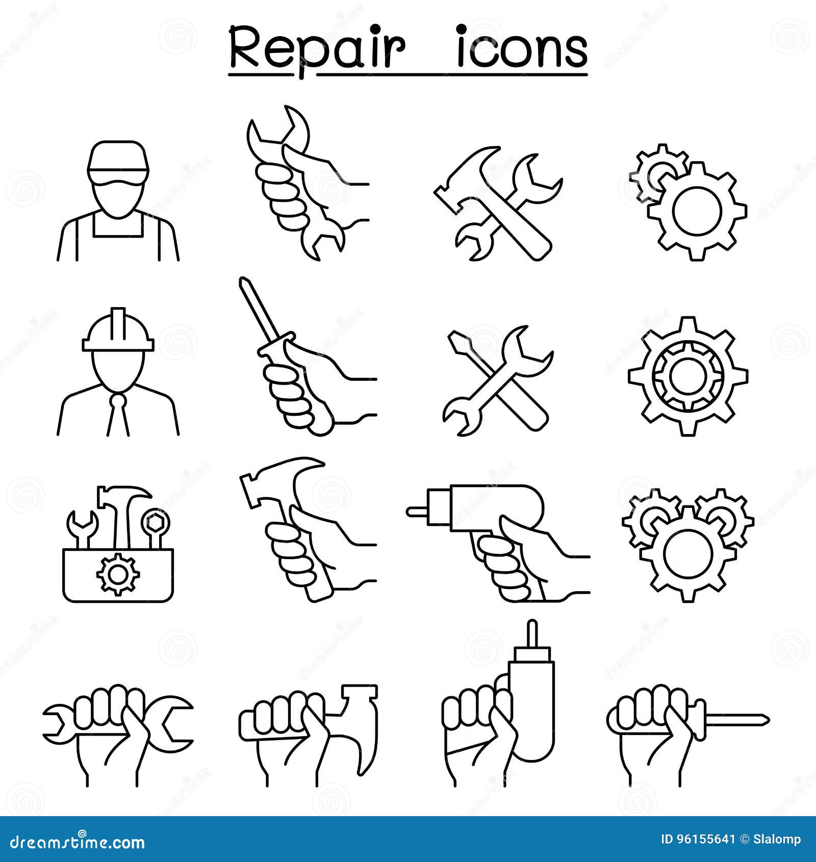 Repair, Maintenance, Service, Support Icon Set in Thin Line Style Stock ...