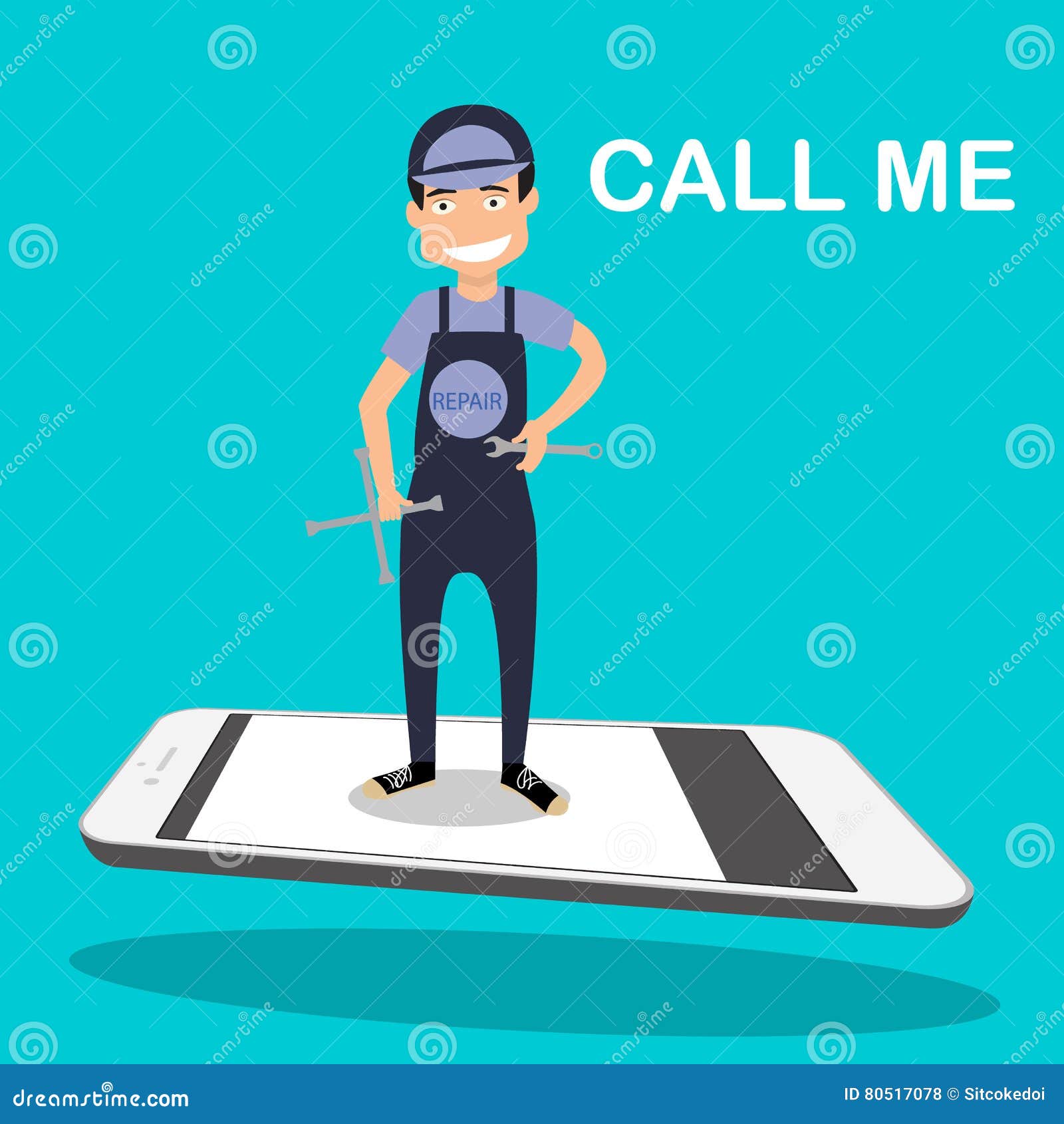 Repair Man Standing on Smartphone. Stock Vector - Illustration of ...