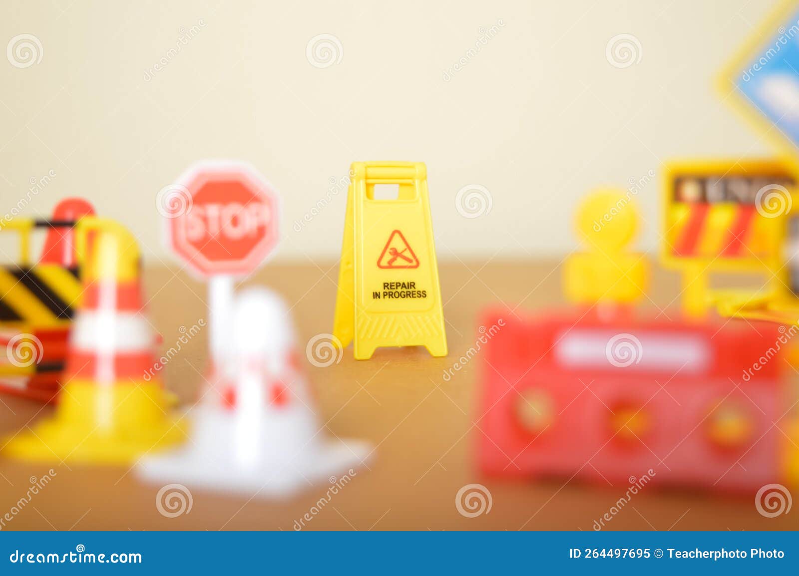 Repair in Progress Warning Sign Symbol with Blurred Background Stock ...