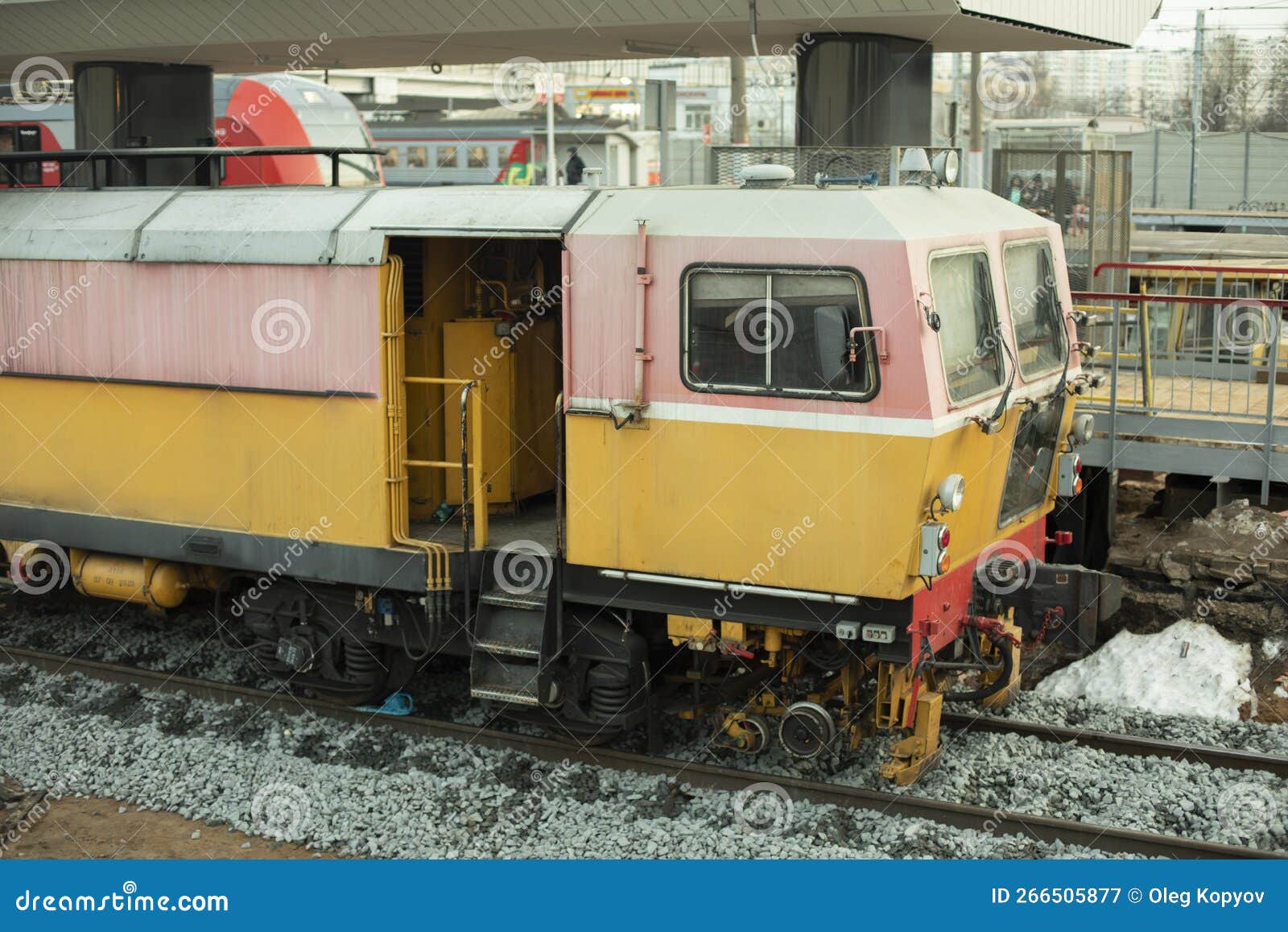 Repair of Railway. Yellow Train for Laying Railway Tracks Stock Image ...