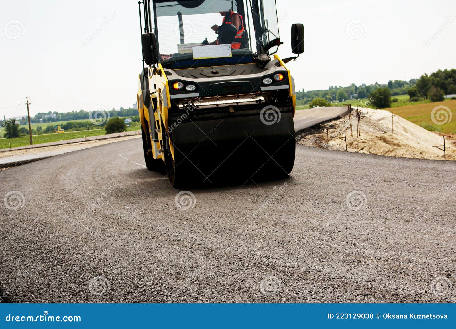 Repair of Roads. Laying Asphalt with a Roller Stock Photo - Image of ...