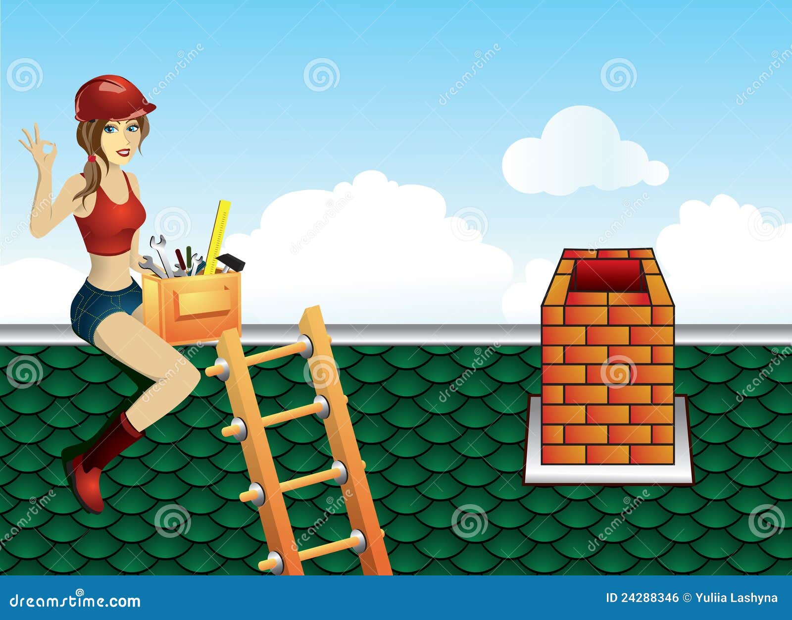 Repair of the roof stock vector. Illustration of woman - 24288346