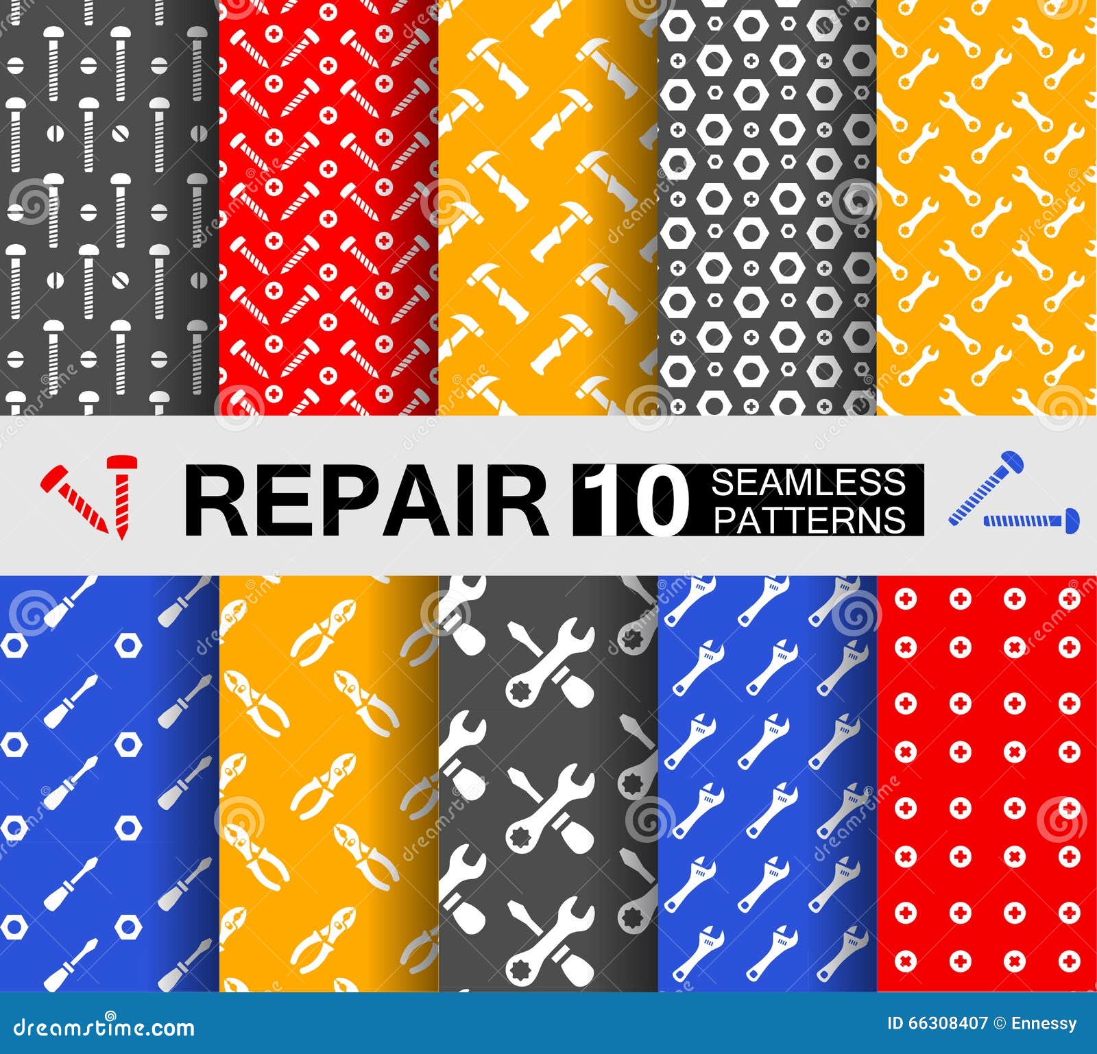 Repair, 10 Seamless Patterns Stock Vector - Illustration of technology ...