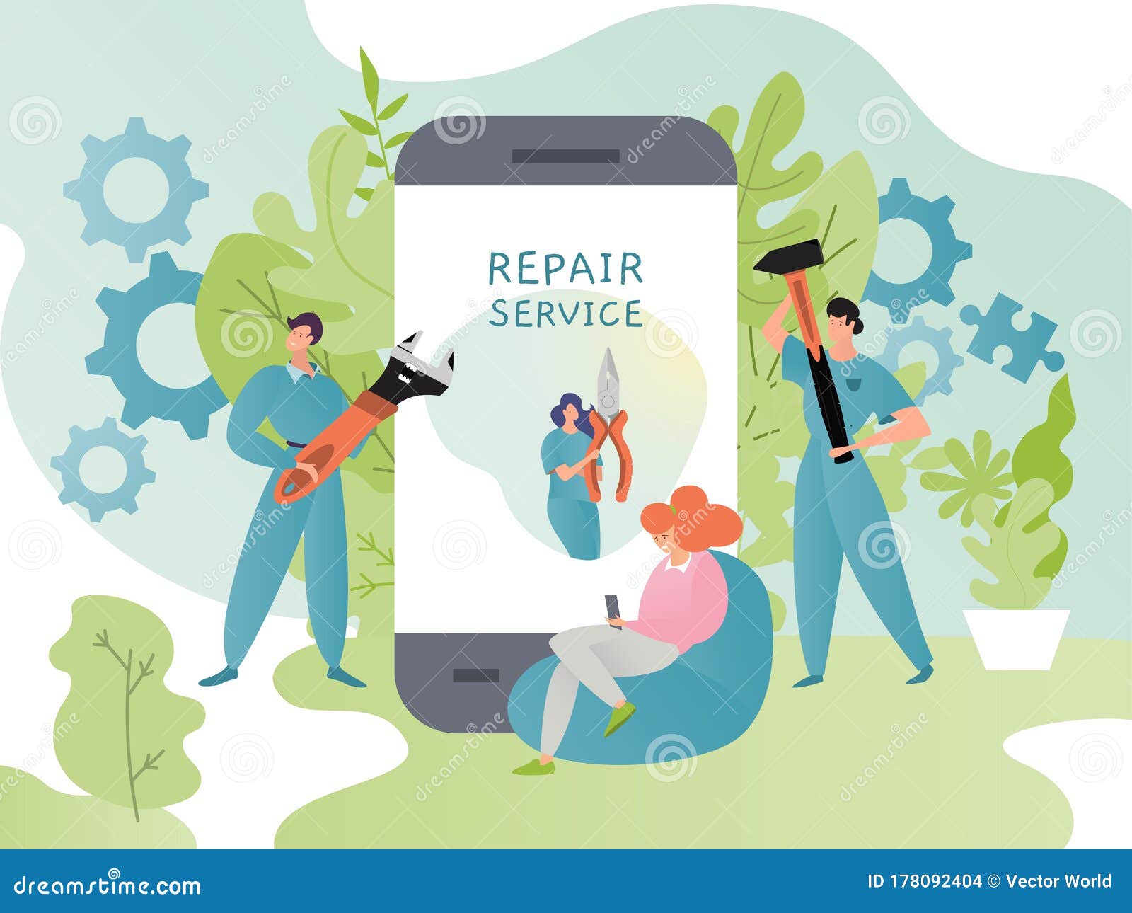 Repair Service App Concept Vector Illustration, Cartoon Flat Tiny ...