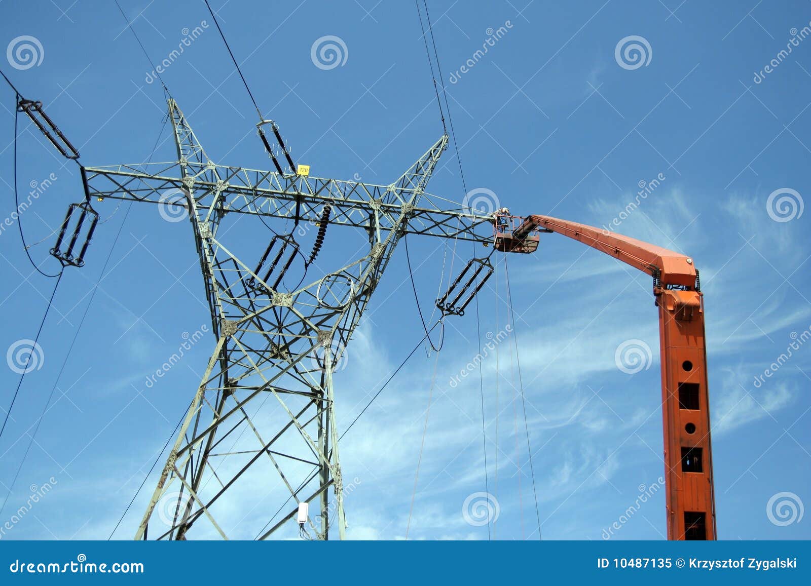 Repair Service on Power Pylon Stock Image - Image of pylon, electric ...