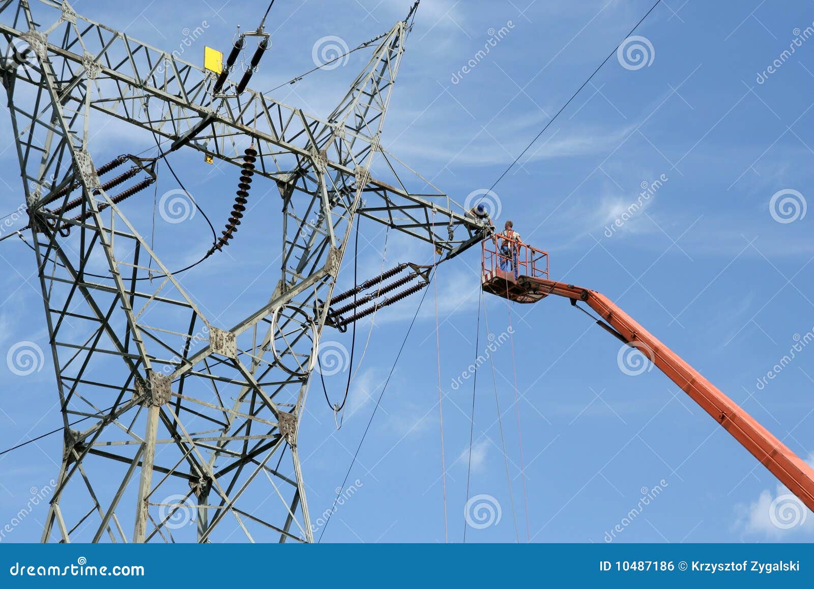 Repair Service on Power Pylon Stock Photo - Image of cables, power ...