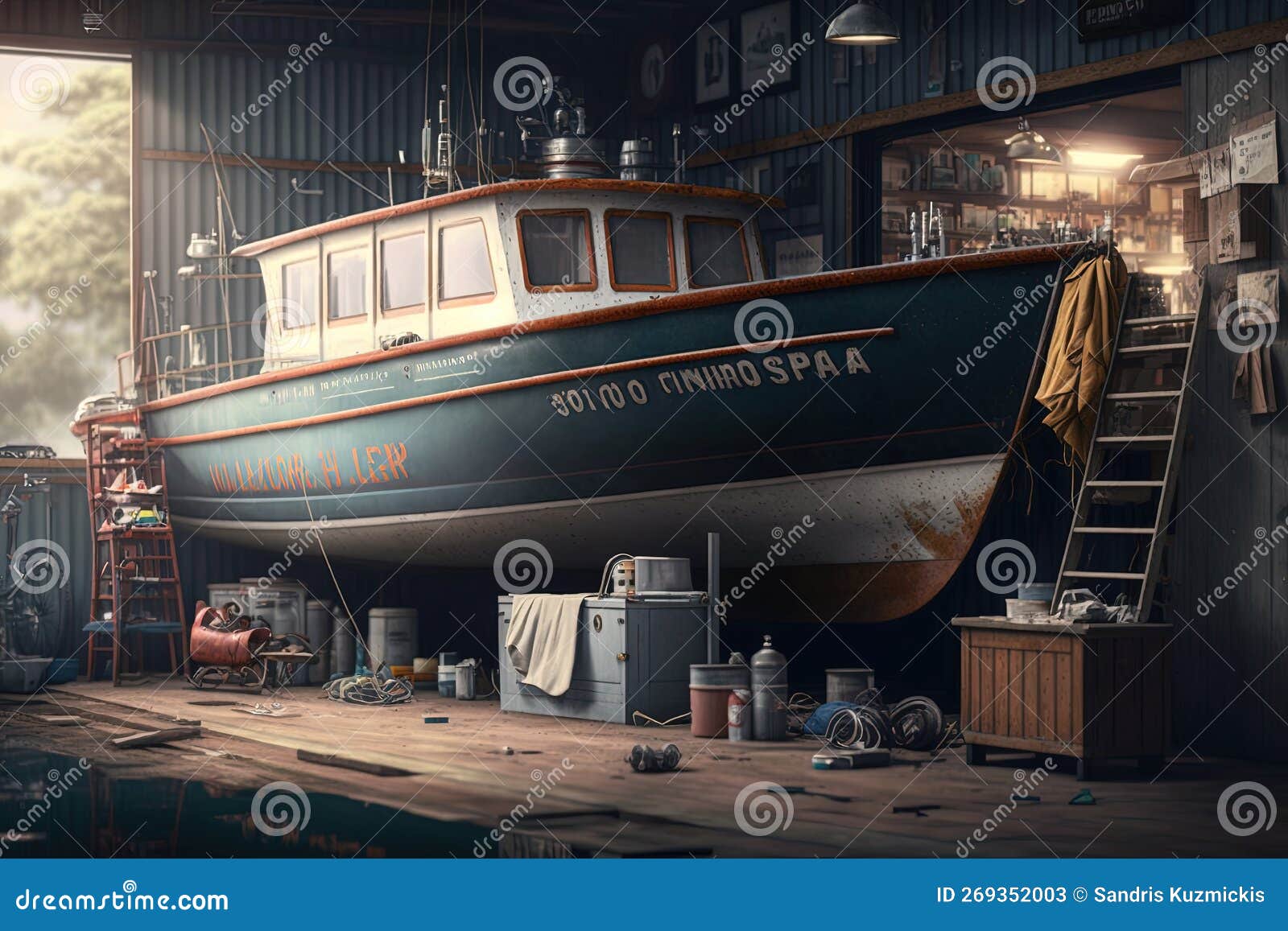 Repair Shop a Boat. Generative AI Stock Illustration - Illustration of ...