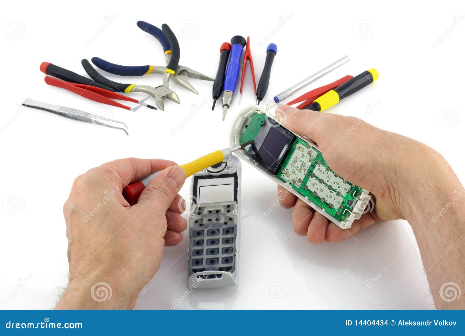 Repair of the telephone stock photo. Image of person - 14404434