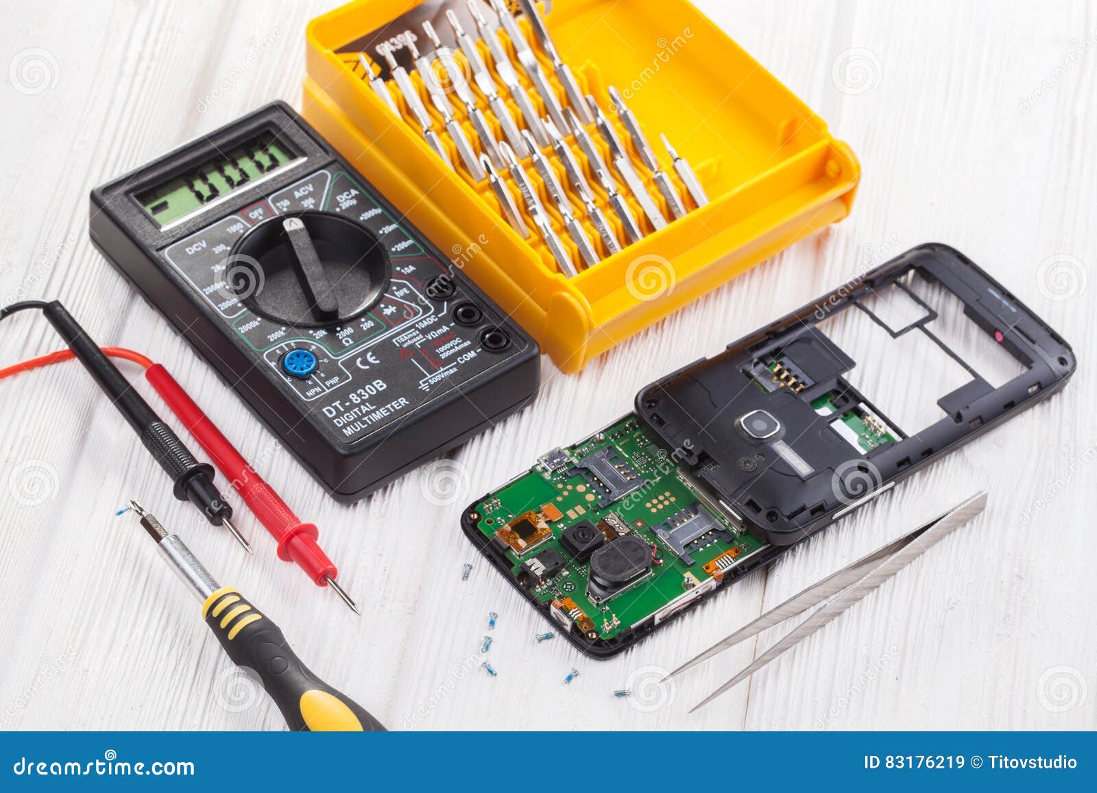 Repair and Testing Smartphone with a Multimeter Stock Image - Image of ...