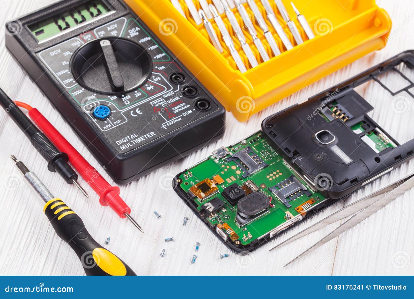 Repair and Testing Smartphone with a Multimeter Stock Image - Image of ...