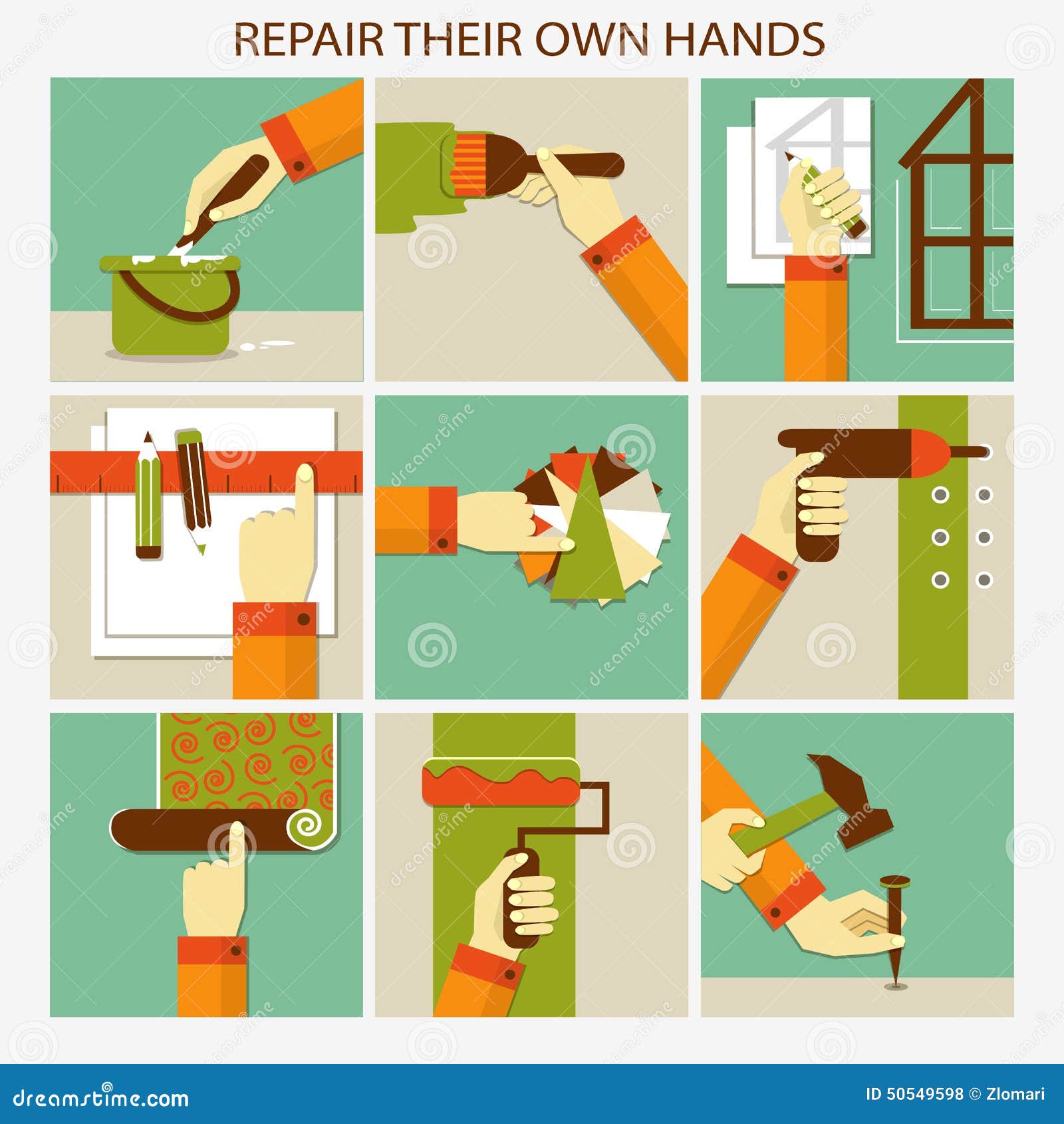 Repair Their Own Hands. Set of Home Remodeling Stock Vector ...