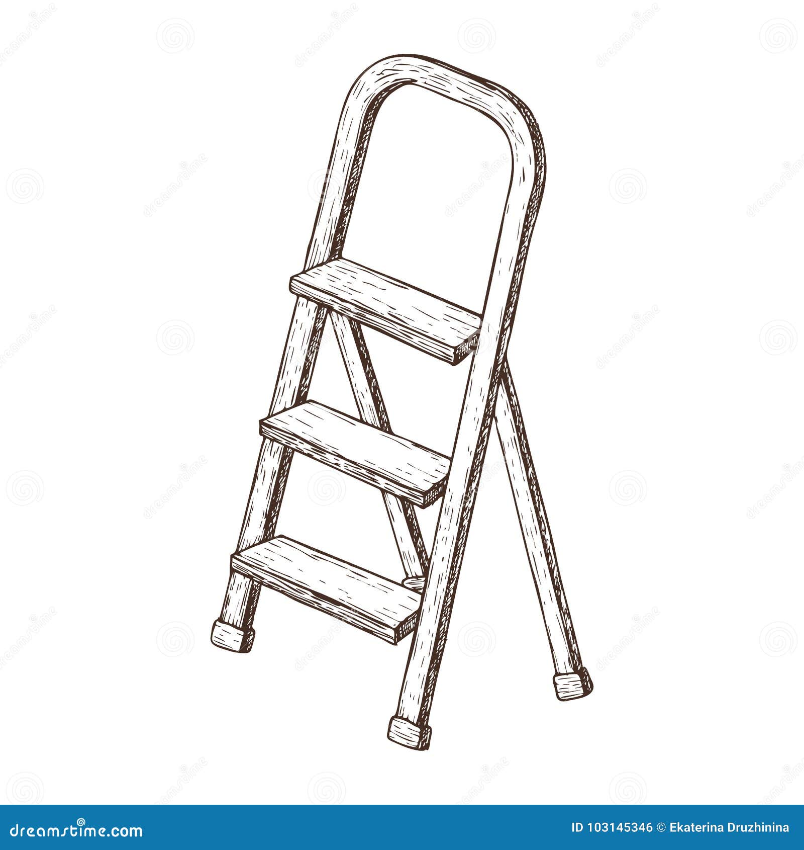 Stepladder Sketch. Hand Drawn Stair, Rung Ladder. Vector Illustration ...