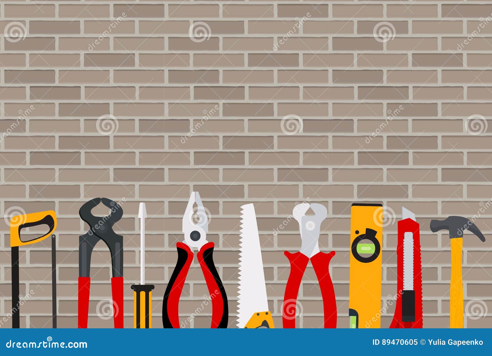 Repair Tools and Instruments on Brick Wall Vector Illustration B Stock ...