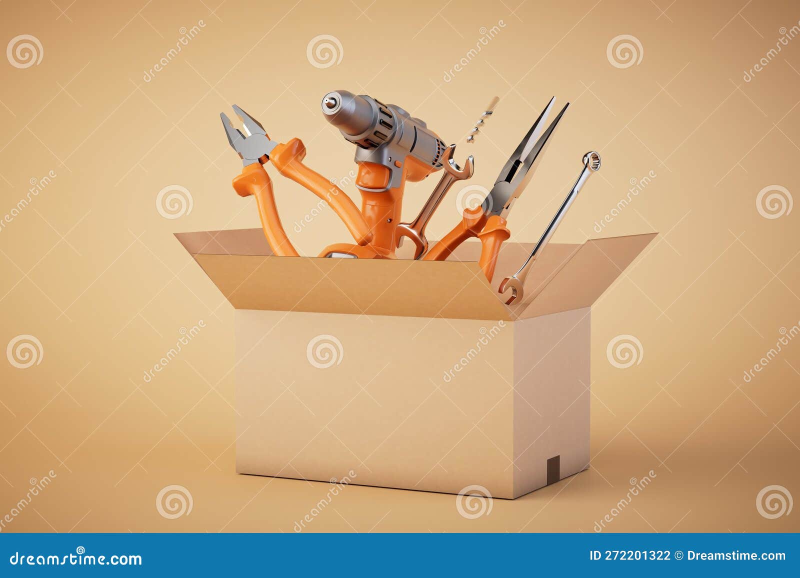 Repair Tools. an Open Box with Orange Tools on a Pastel Background ...