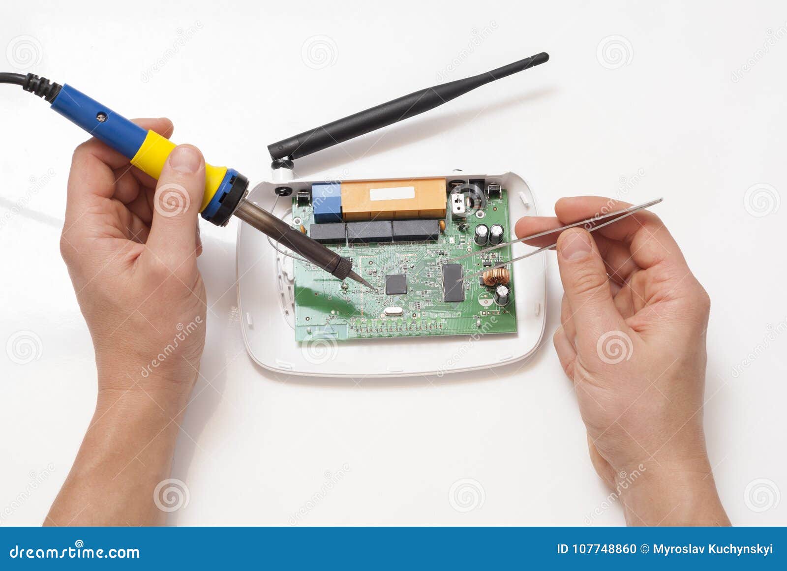Repair of wi-fi router stock photo. Image of laptop - 107748860