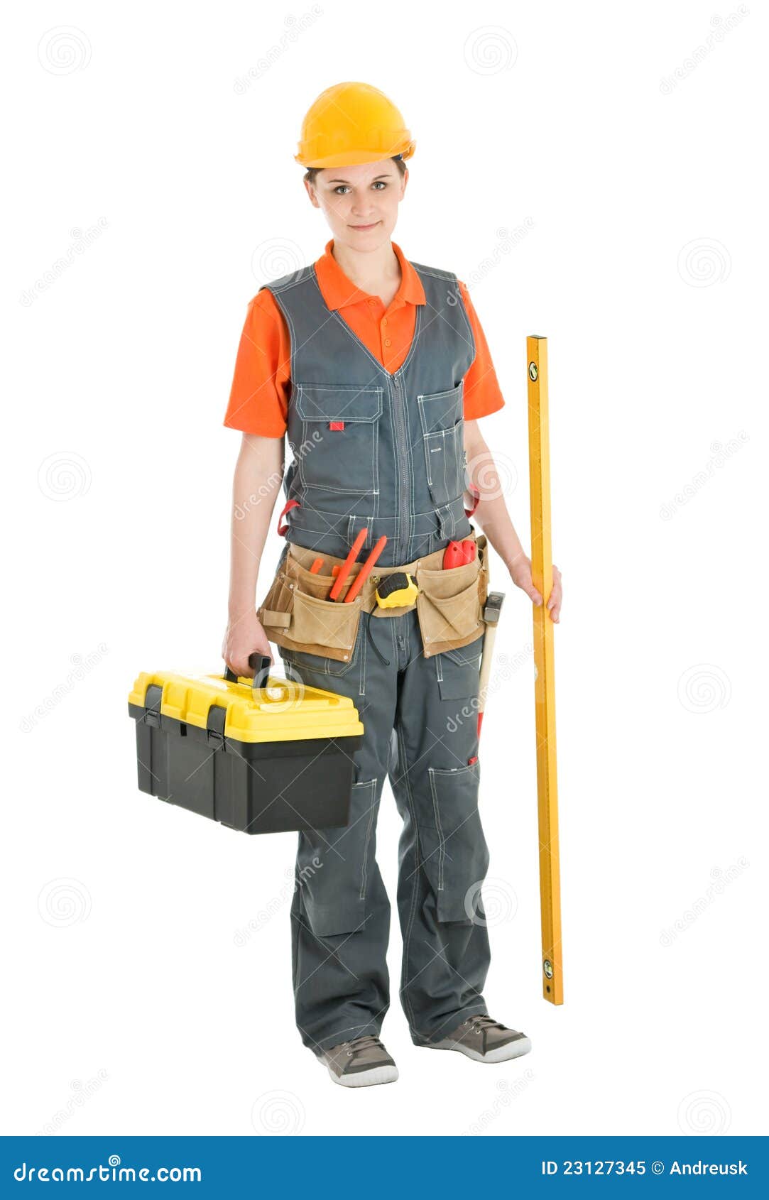 Repair woman isolated stock image. Image of helmet, construction - 23127345