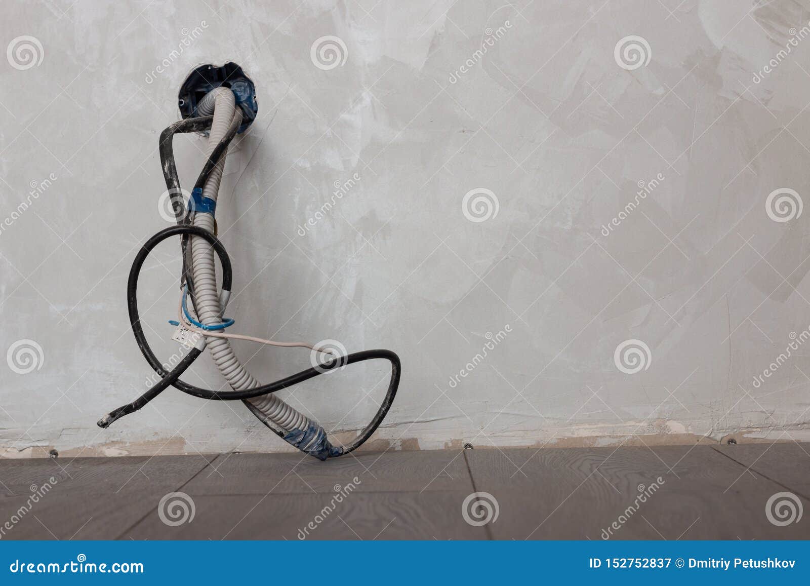 Repair Work. Electrical Wire in the Hole of the Wall Stock Image ...