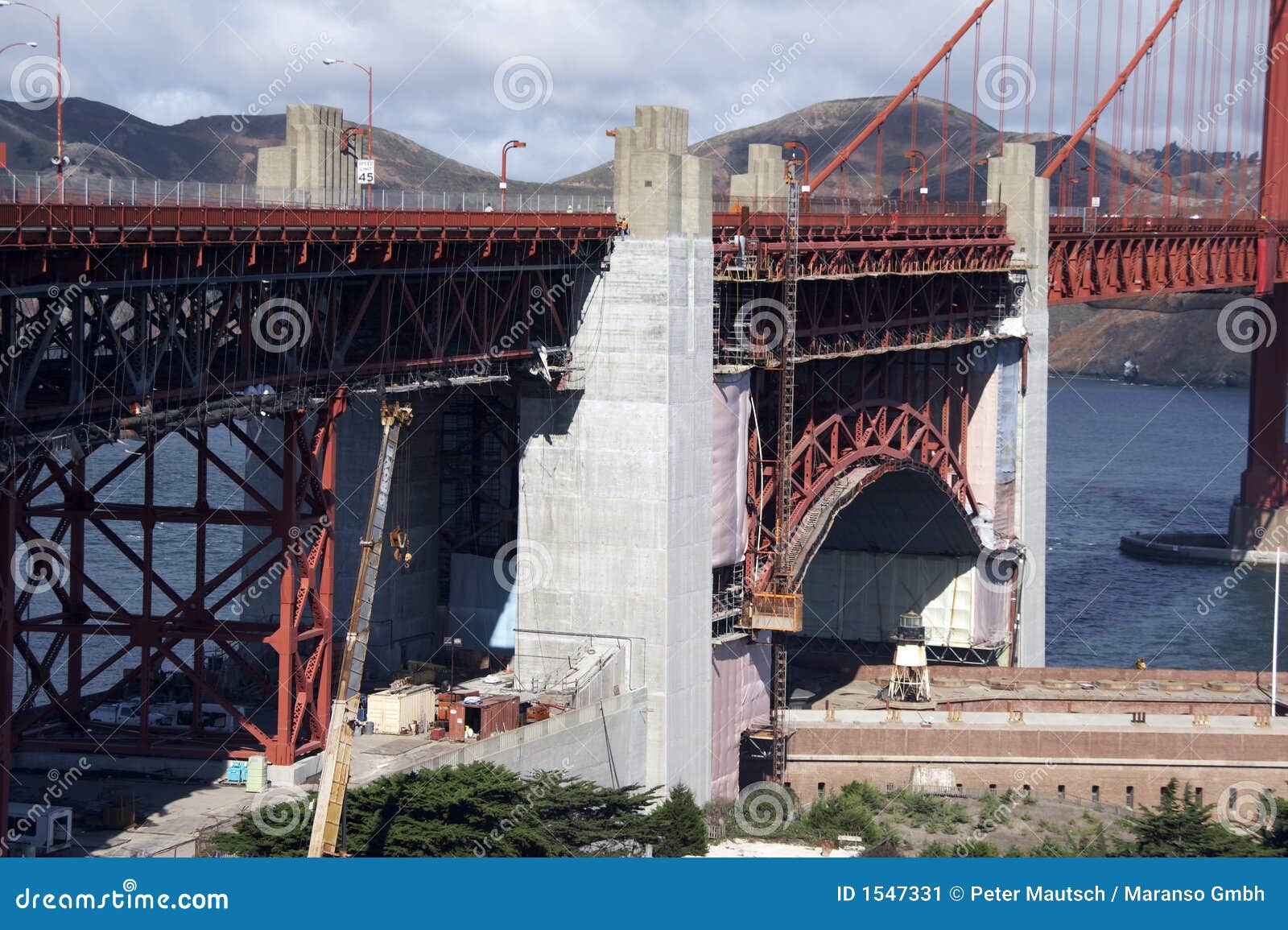 Repair Work at Golden Gate Bridge Stock Image - Image of historical ...
