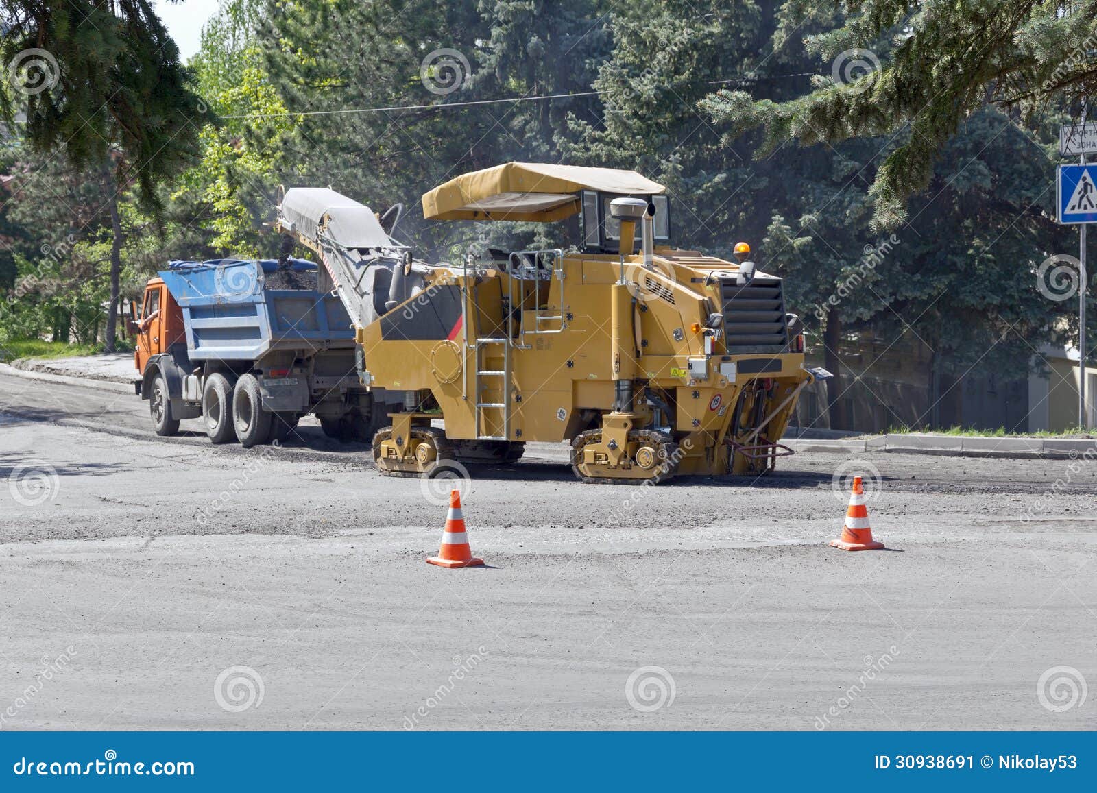 Repair work on the road. stock image. Image of machine - 30938691