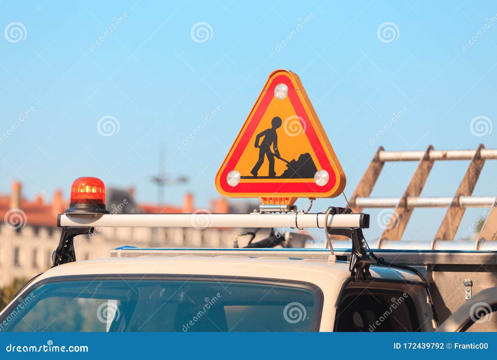 Repair Work Sign on a Service Car Stock Photo - Image of road, zone ...