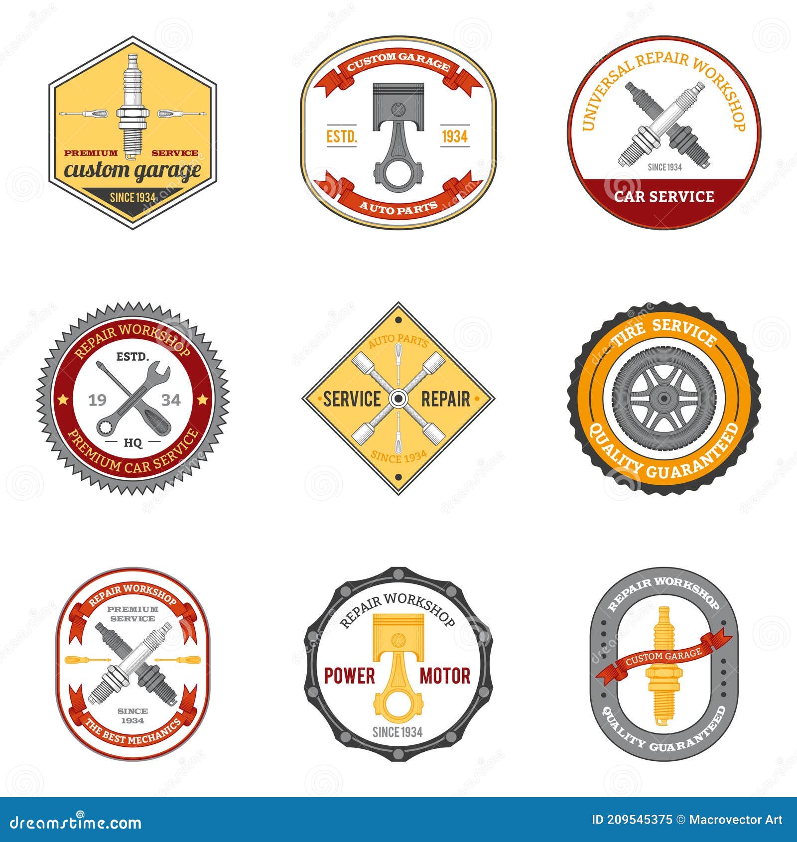 Repair Workshop Emblems Colored Stock Vector - Illustration of auto ...