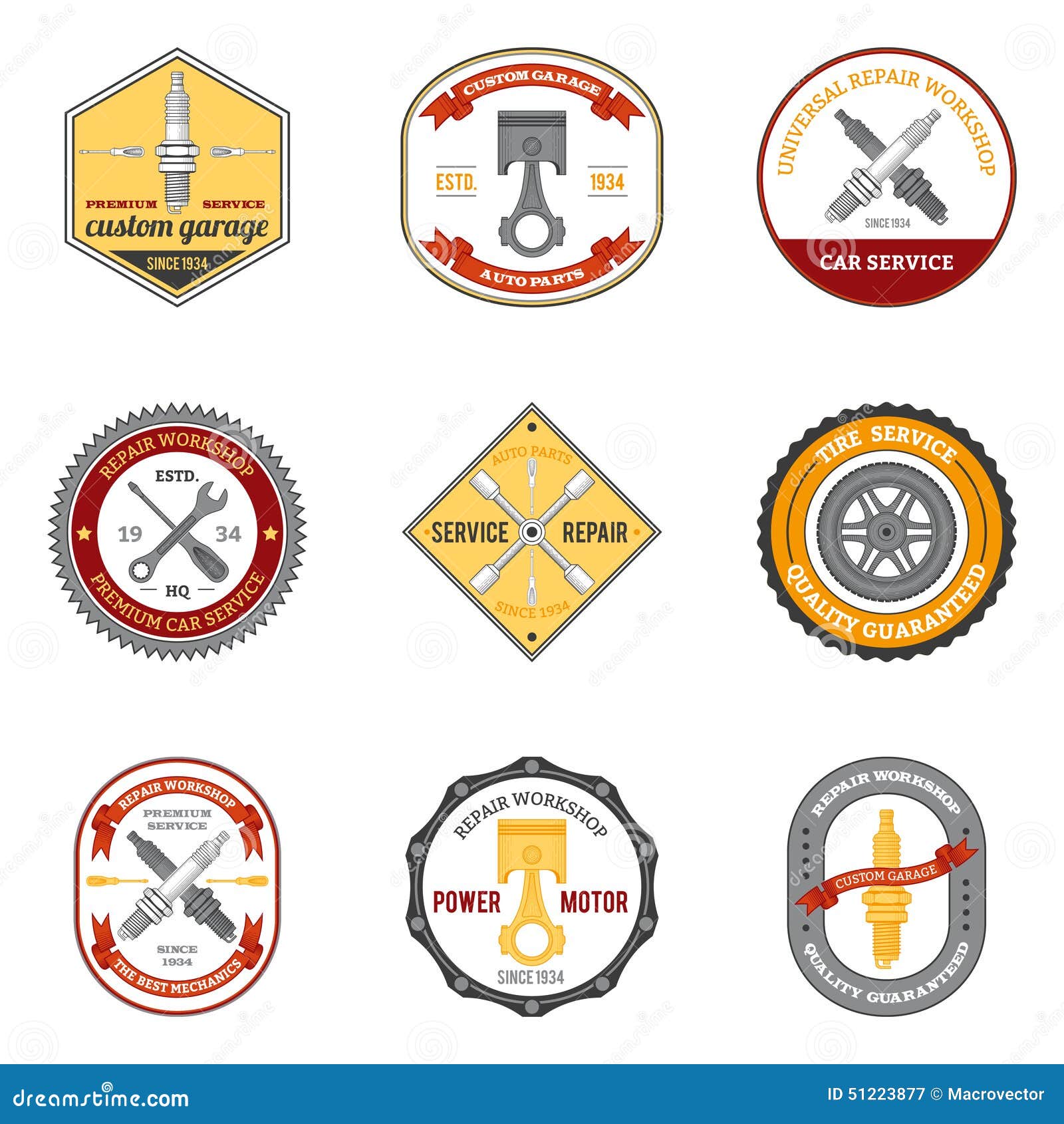 Repair Workshop Emblems Colored Stock Illustrations – 7 Repair Workshop ...