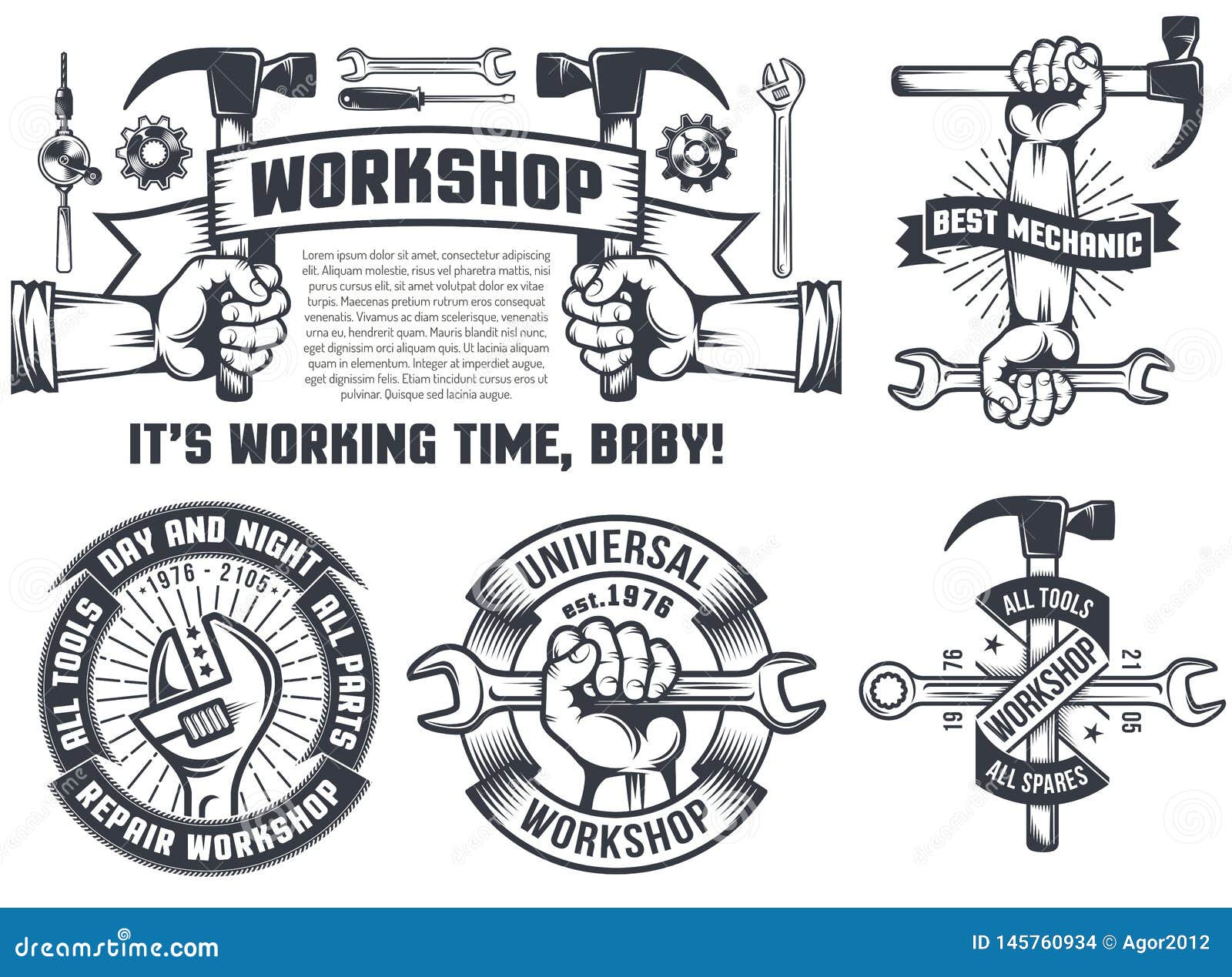 Repair Workshop with Hands and Tools Stock Illustration - Illustration ...