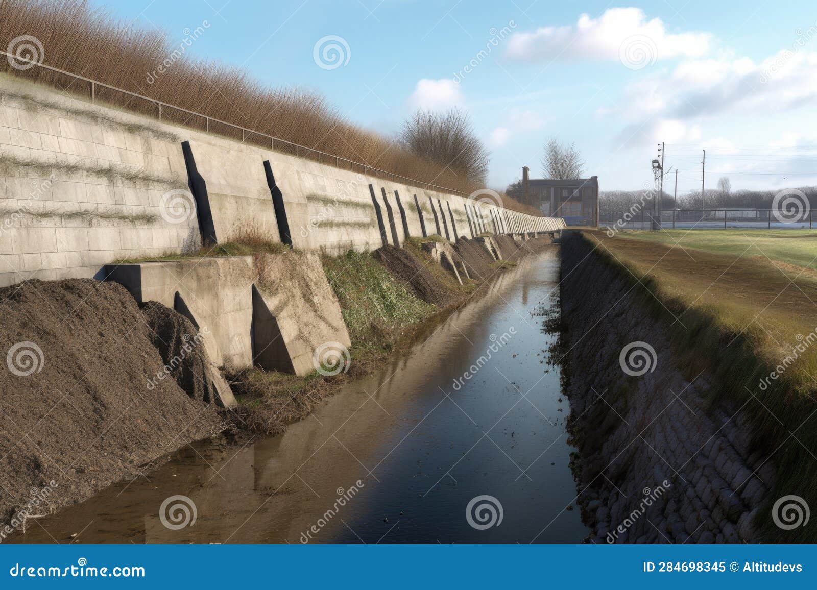 Repaired Levee Section with Reinforced Materials Stock Image - Image of ...