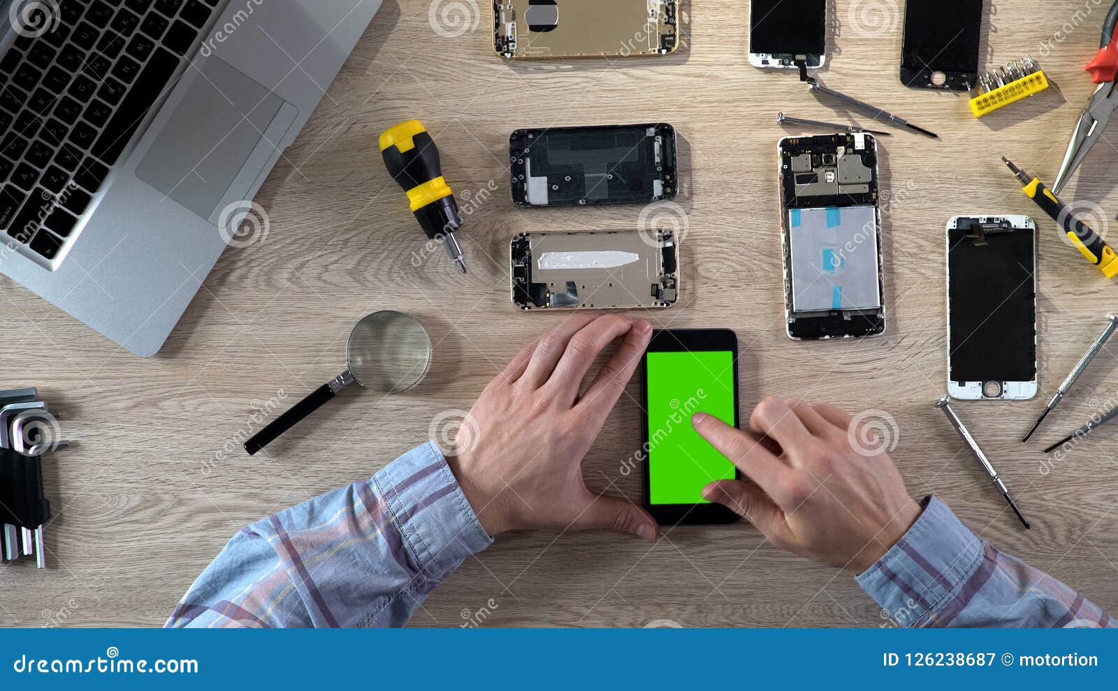 Repairer Checking Phone Functionality after Fixing, Smartphone with ...
