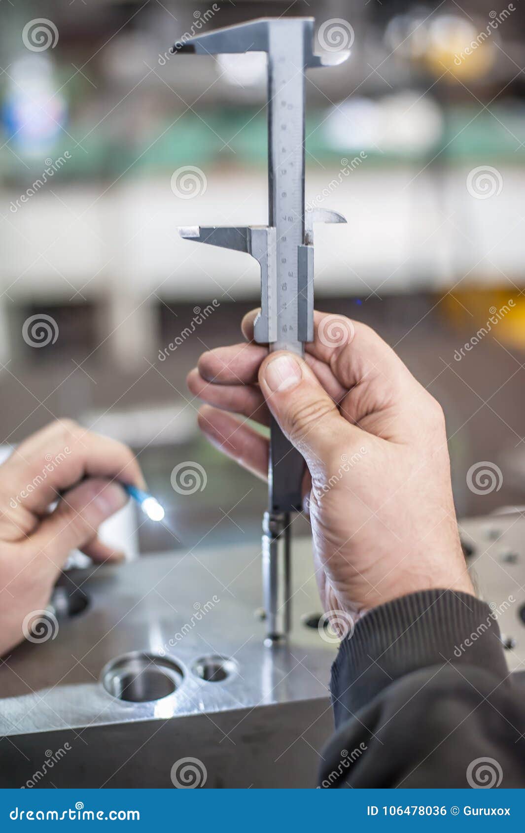 Repairer Using Accurate Ruler for Measuring in Workshop Stock Photo ...