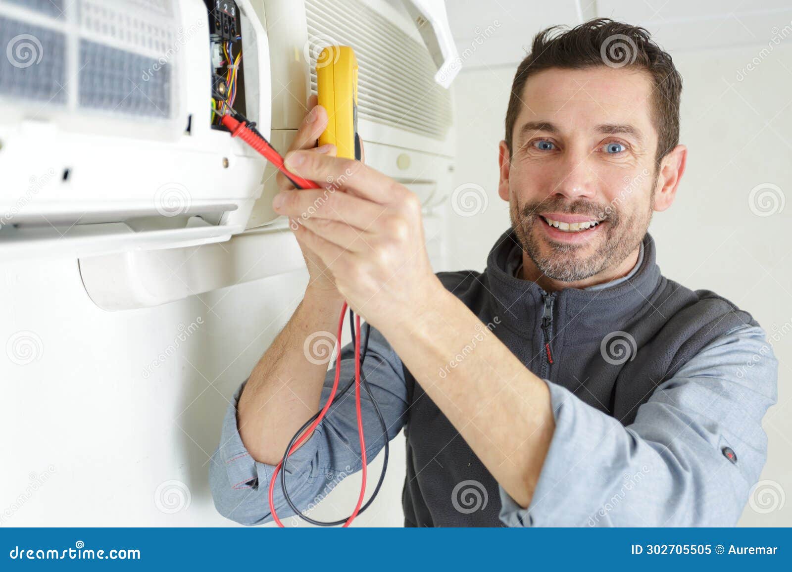 Repairing Air Conditioning Unit Stock Image - Image of indoor, worker ...