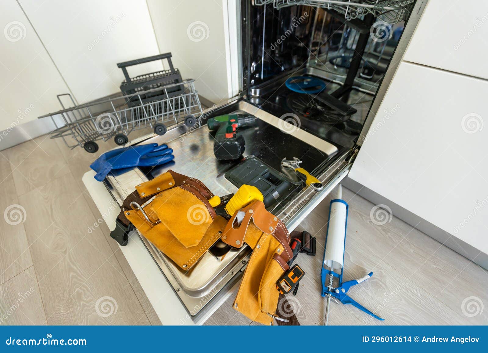 Repairing a Dishwasher with Tools Stock Photo - Image of washing ...